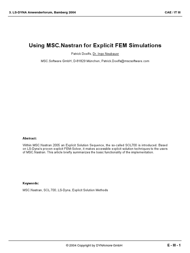 Using MSC - Nastran For Explicit Fem Simulations | PDF | Stress ...