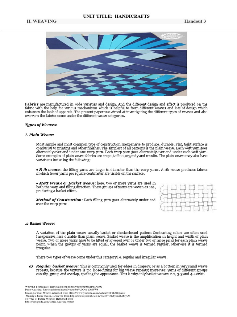 Ii. Weaving Handout 3: Unit Title: Handicrafts | PDF | Weaving ...