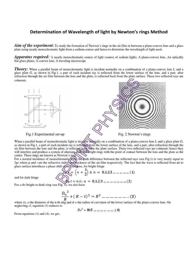Determination of Wavelength of Light by Newton's Rings Method ...