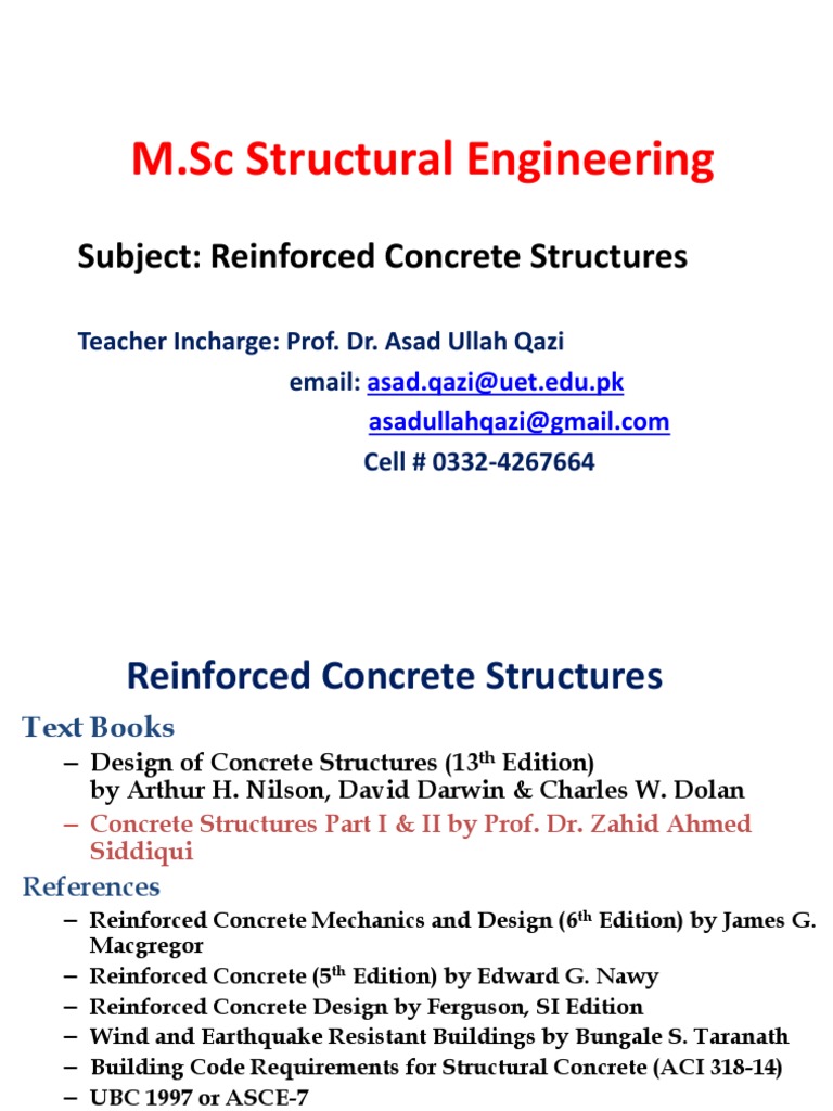 M.SC Structural Engineering: Subject: Reinforced Concrete Structures | PDF