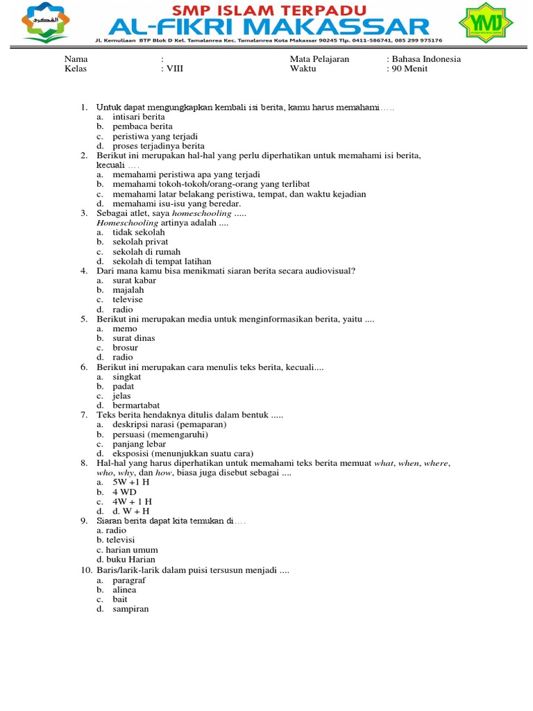 Soal PG B. Indo Kls VIII Smster II KTSP | PDF | Seni & Disiplin Bahasa | Kajian Bahasa Asing