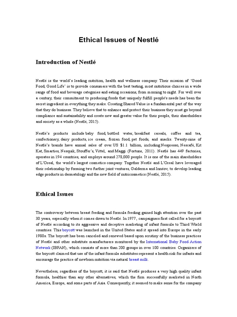Ethical Issues of Nestlé | PDF | Infant Formula | Nestlé