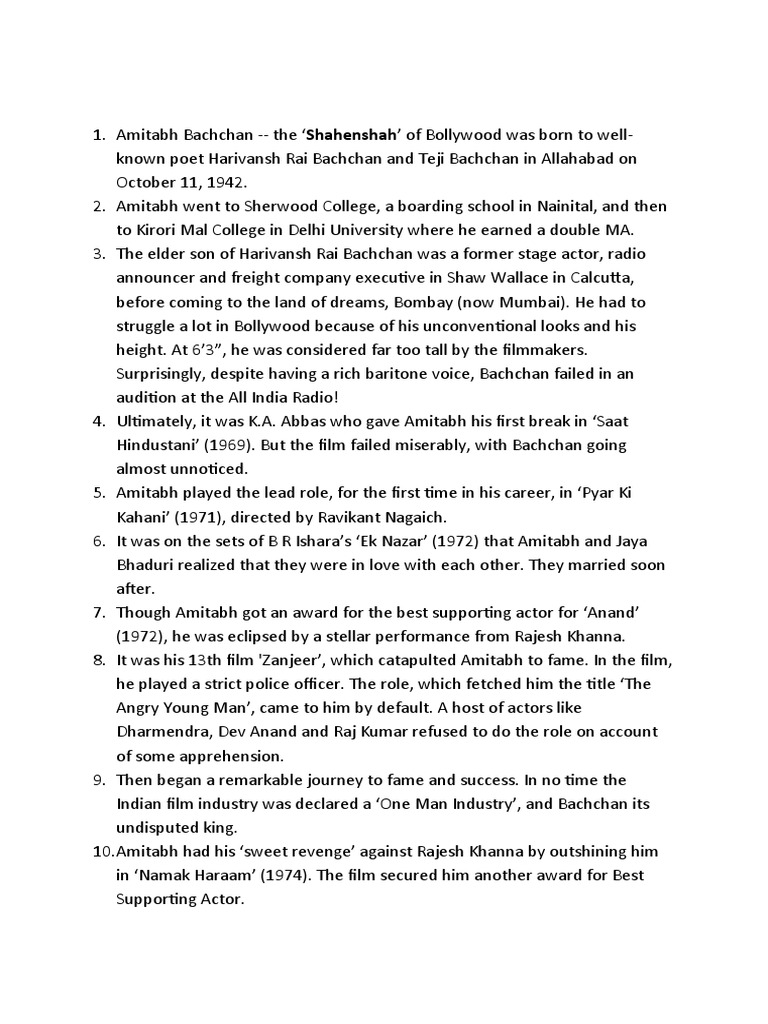 Amitabh Bachchan | PDF | Film Production Districts | Works