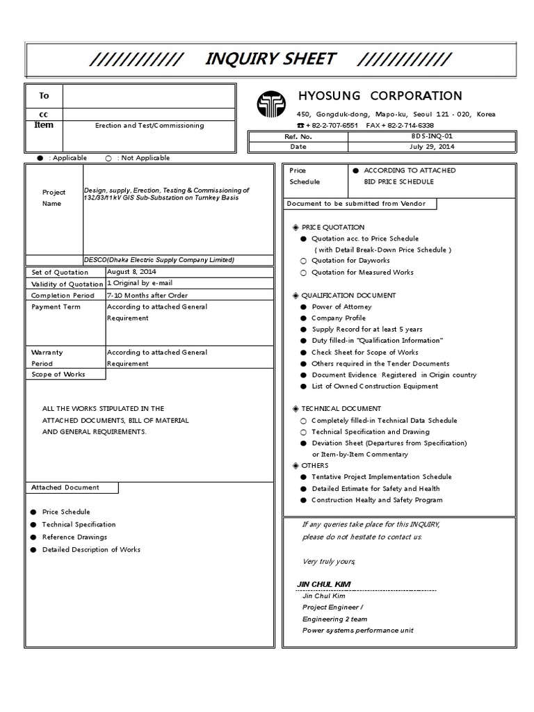 00 - Inquiry Sheet - Erection, Test and Commissioning Works | Download ...