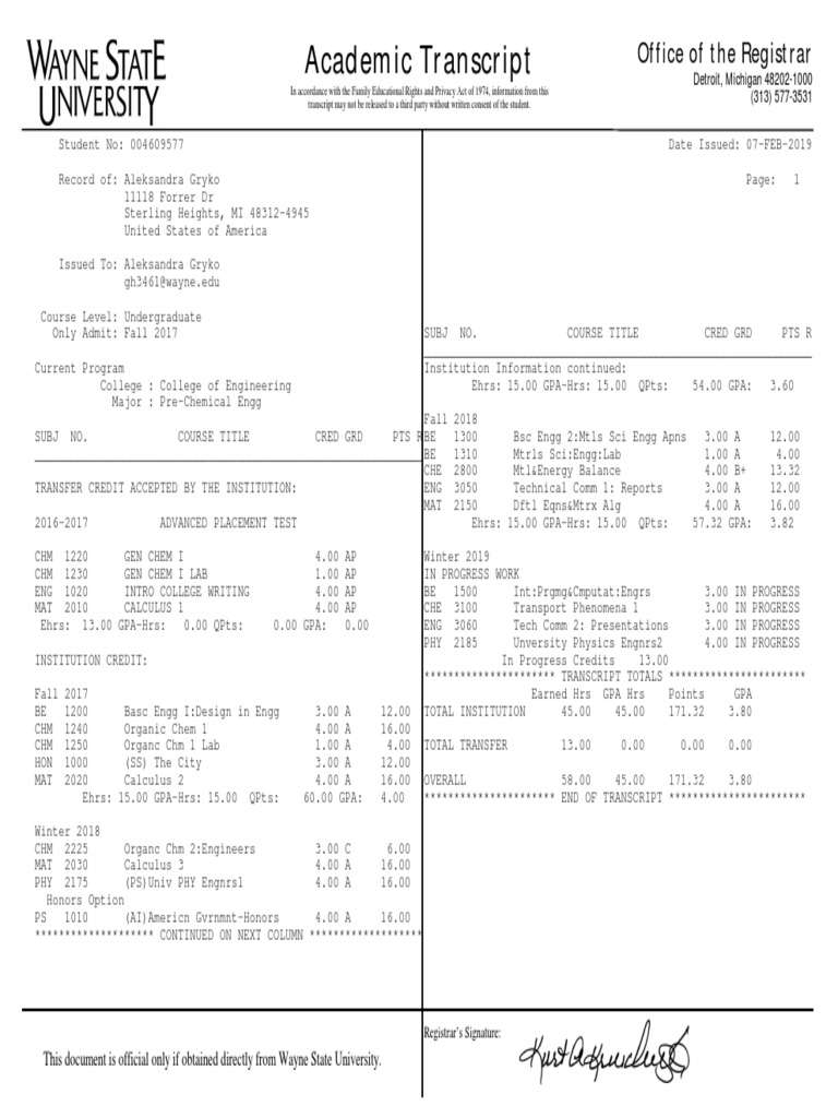 Academictranscript: Officeof Theregistrar | PDF | Graduate School ...