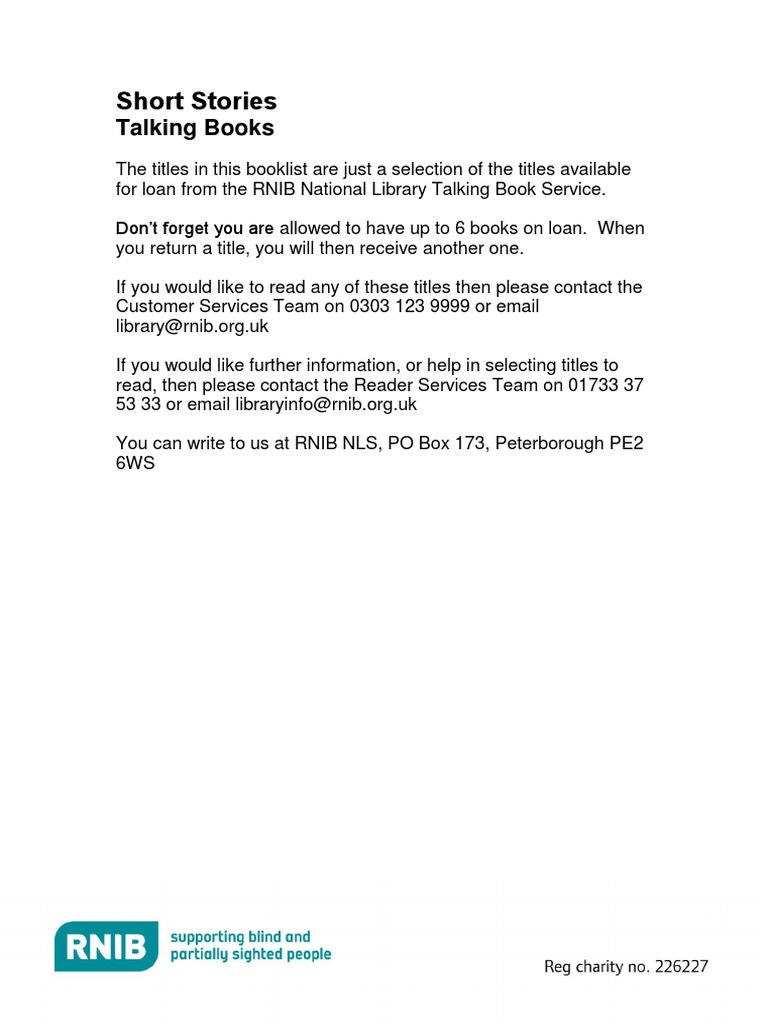 RNIB Short Story Collection | PDF | The Sketch Book Of Geoffrey Crayon ...