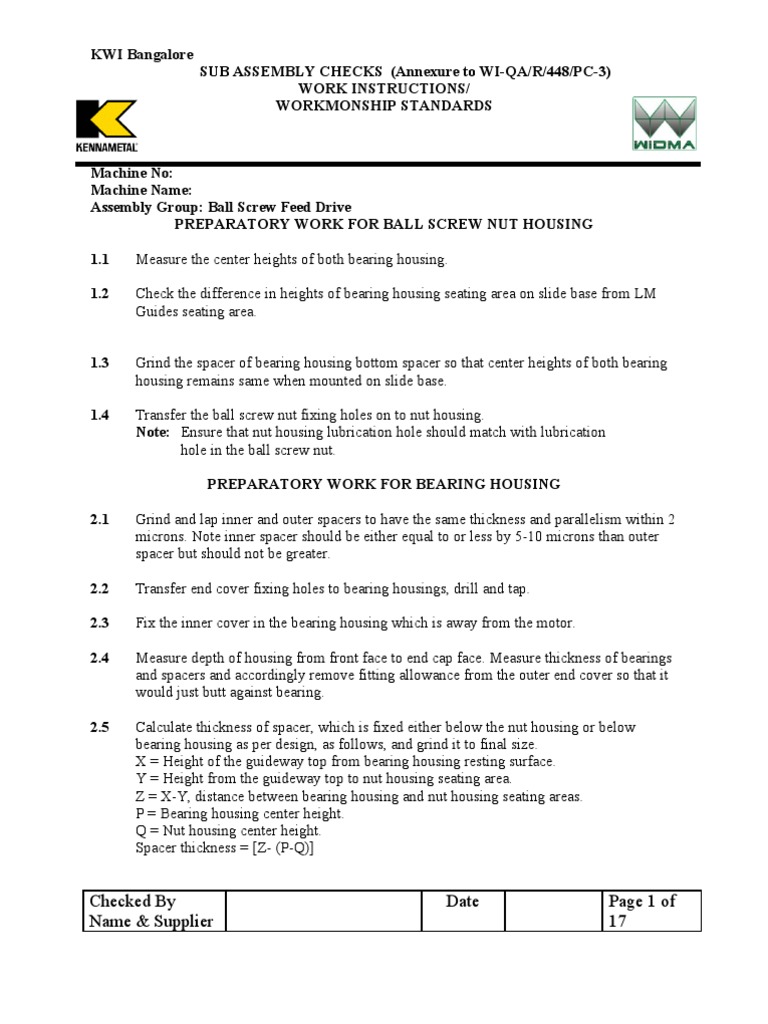 BALL SCREW Check List-2 | PDF | Bearing (Mechanical) | Screw