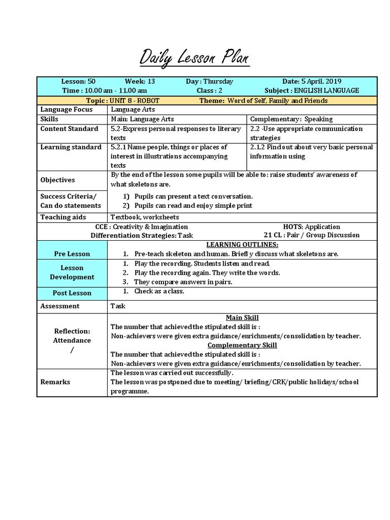 RPH Bi | PDF | Lesson Plan | Behavior Modification