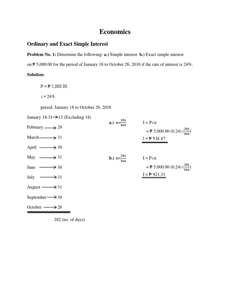Economics: Ordinary and Exact Simple Interest | Download Free PDF ...