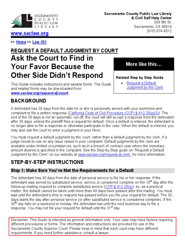 Sbs Request A Default Judgment by Court PDF | PDF | Default Judgment ...
