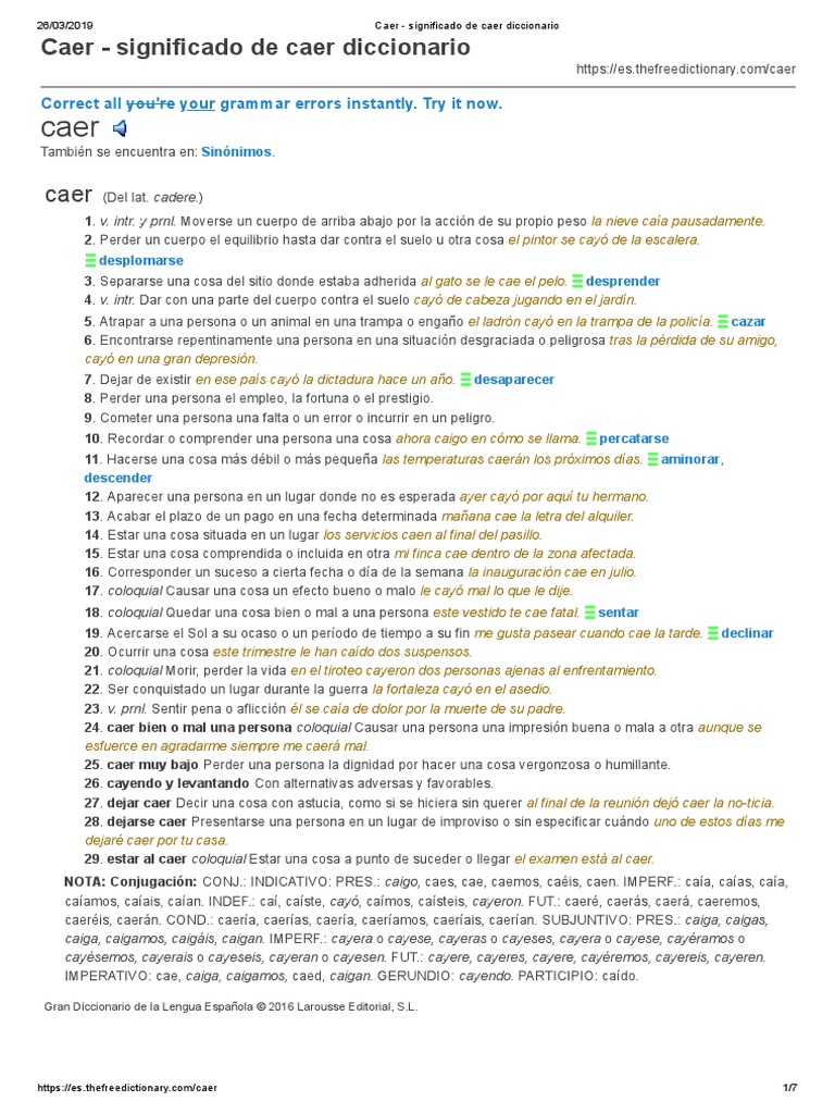 Caer - Significado de Caer Diccionario PDF | PDF | Verbo | Lingüística