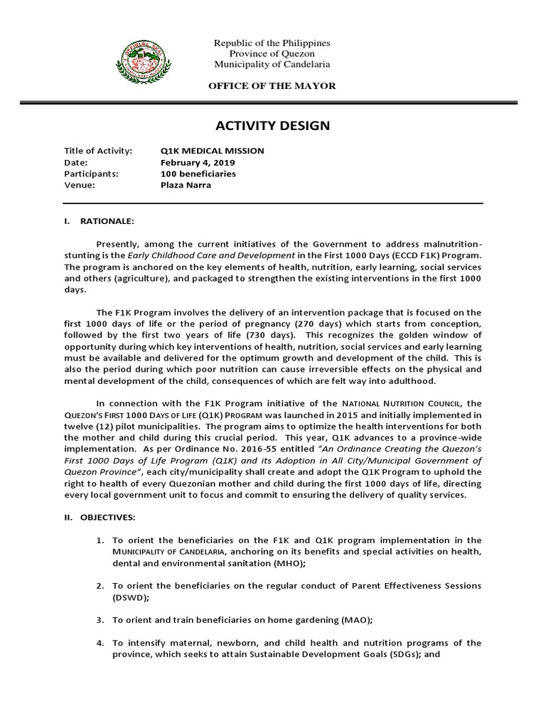 Activity Design Feb4 | PDF | Malnutrition | Public Sphere