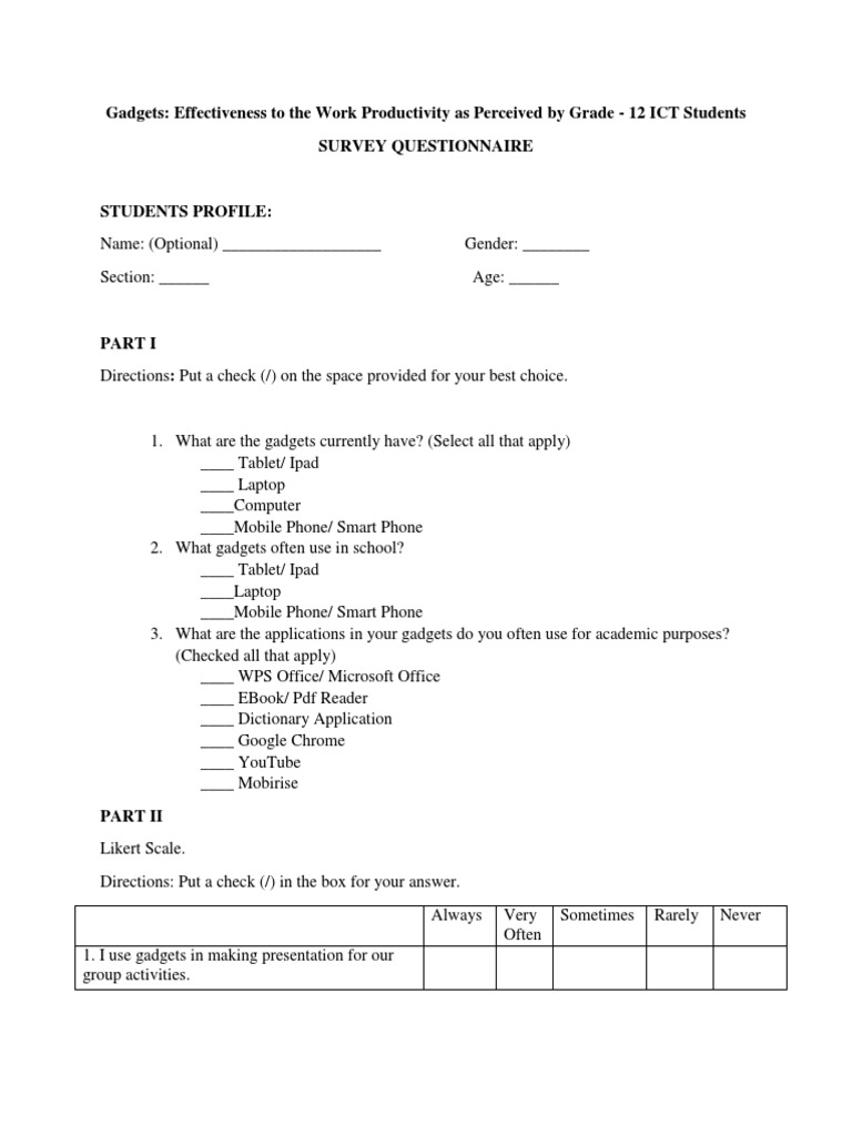Gadgets: Effectiveness To The Work Productivity As Perceived by Grade ...