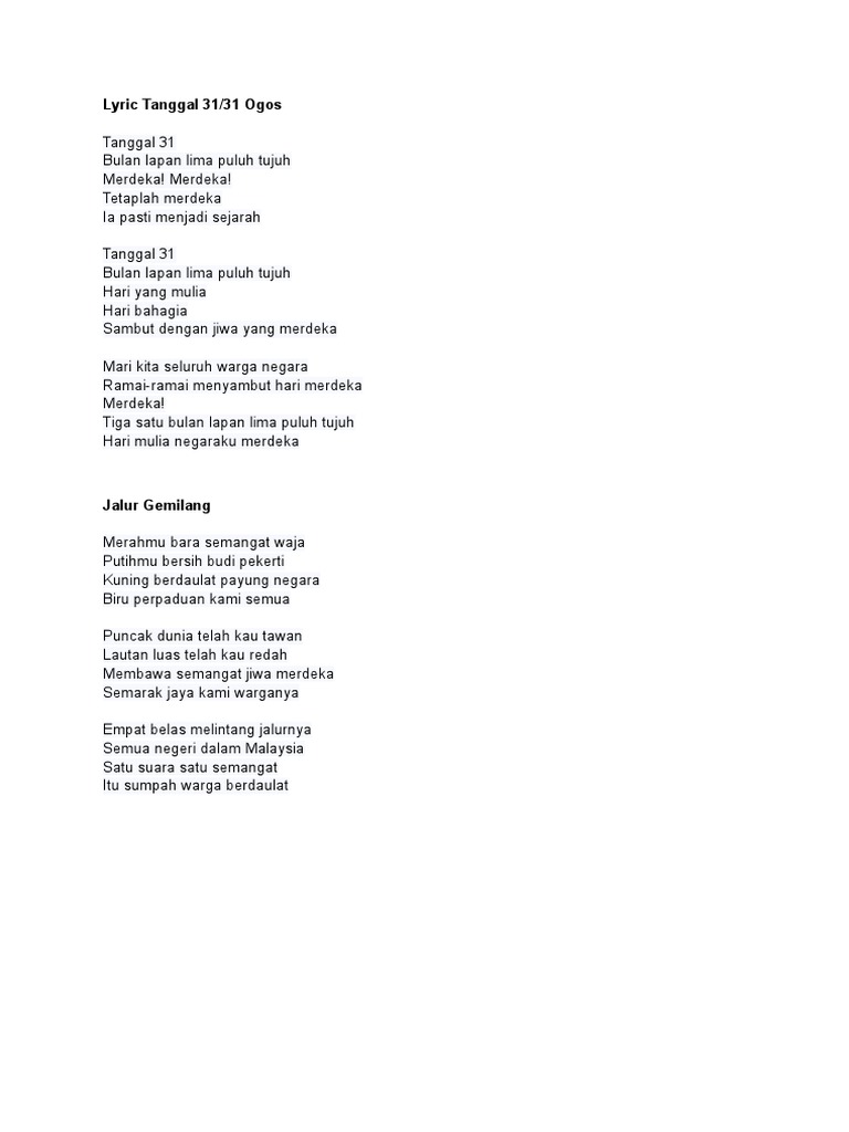 Lyric Tanggal 31 | PDF