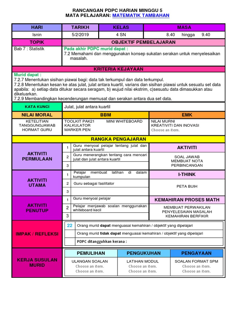 Noorsyafiza RPH Matematik Tingkatan5 | PDF