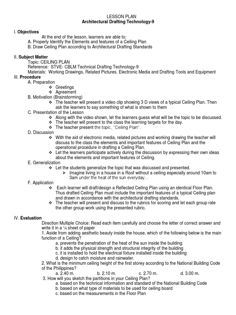 Lesson Plan Architectural Drafting Technology-9 | PDF | Learning ...