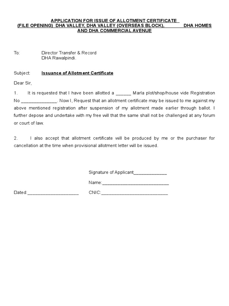Application For Allotment Certificate Jul2019 | PDF | Government ...