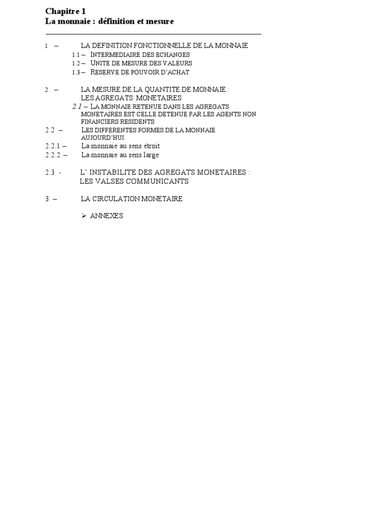 Définition et mesure de la monnaie | PDF | Monnaie scripturale | Argent