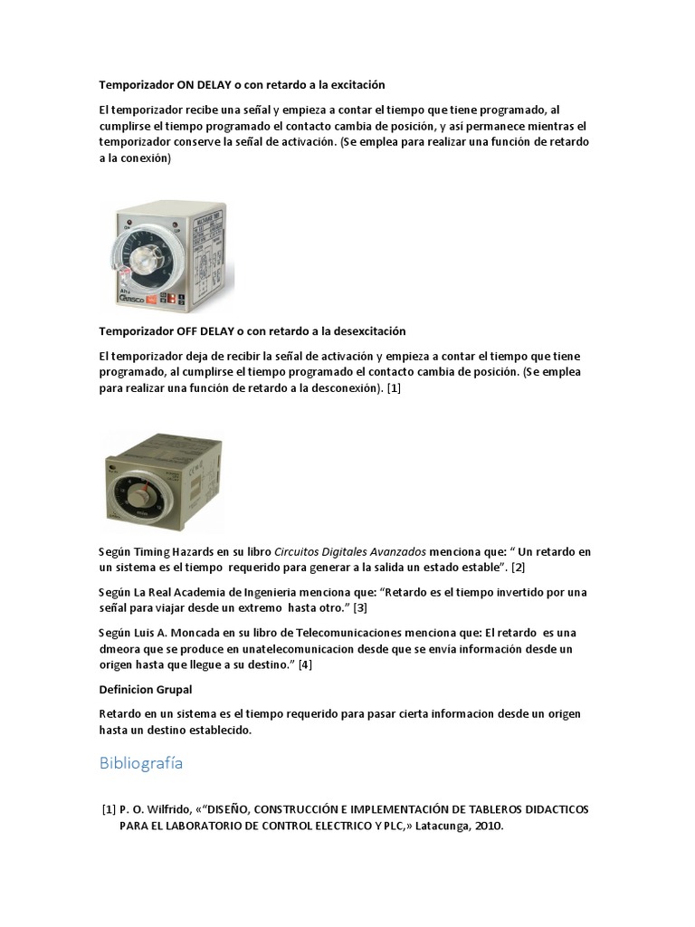Temporizadores ON/OFF Delay: Definición y Uso | PDF