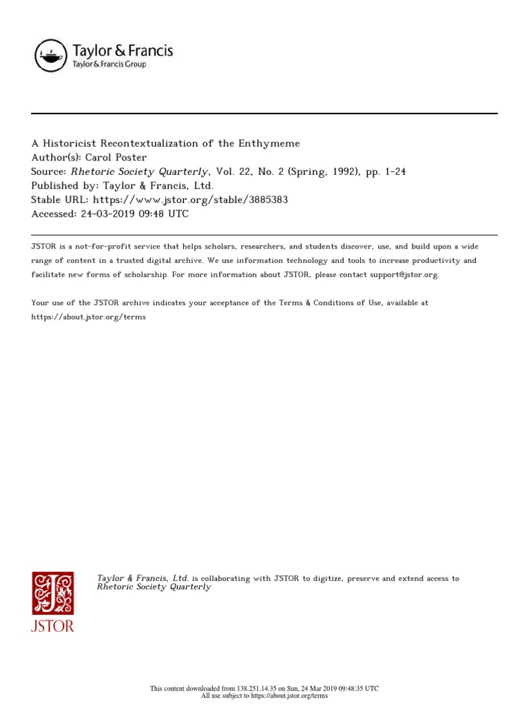 Poster A Historicist Recontextualization of The Enthymeme | PDF ...