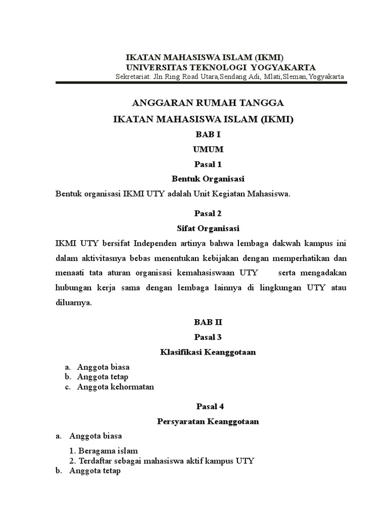 Anggaran Rumah Tangga IKMI UTY | PDF