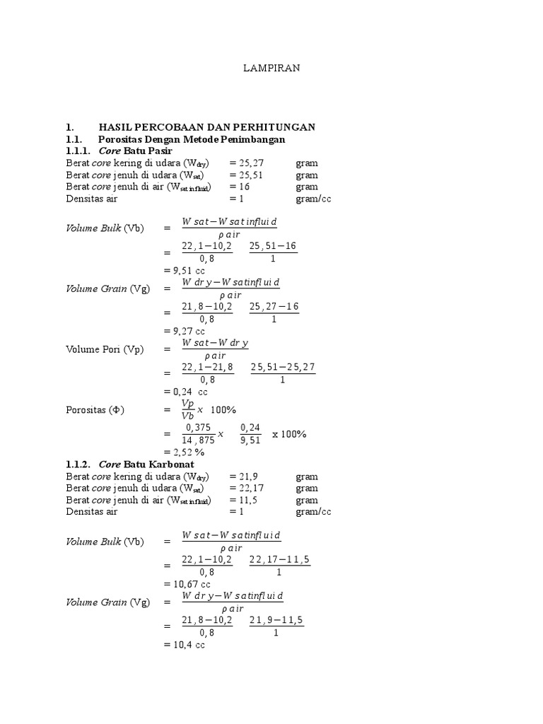 Hasil Percobaan Dan Perhitungan 1.1. Porositas Dengan Metode ...