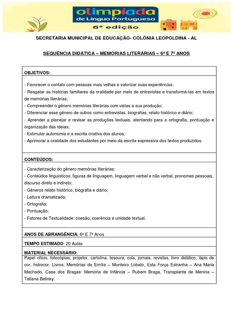 Sequencia Didática - 6º e 7º Ano | PDF | Entrevista | Memória