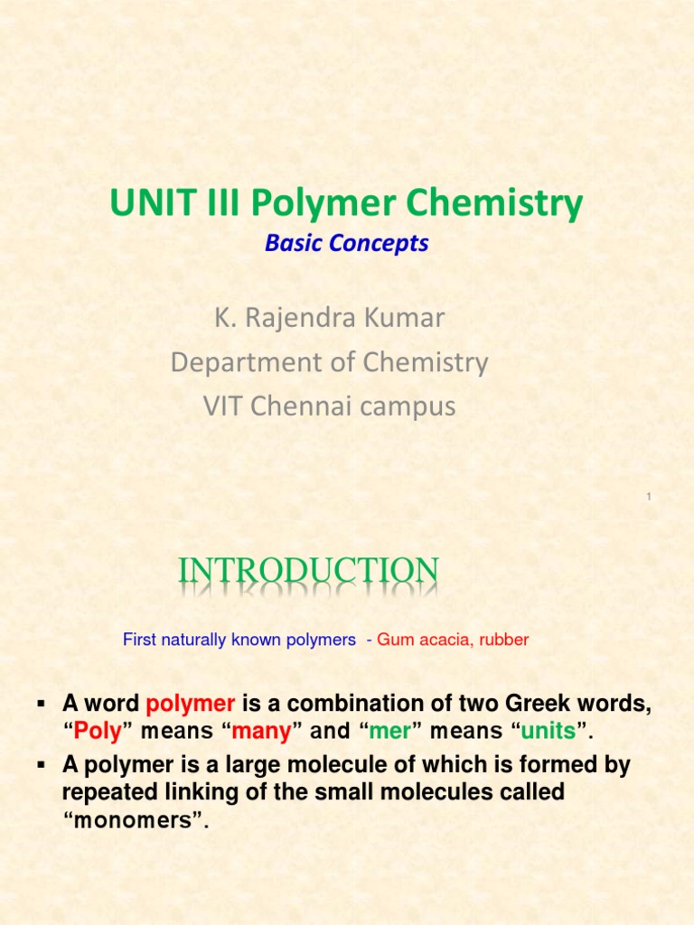 Polymer Basic Concepts Dr. K. Rajendra Kumar | PDF | Polymerization ...