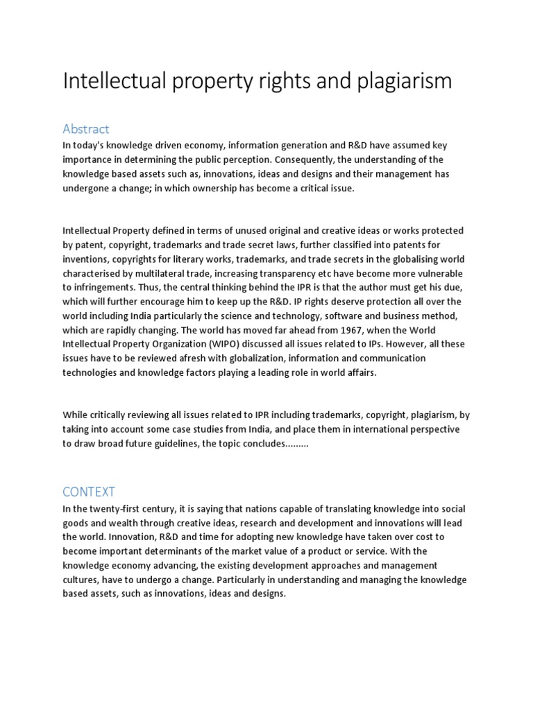 Intellectual Property Rights and Plagiarism | PDF | Intellectual ...