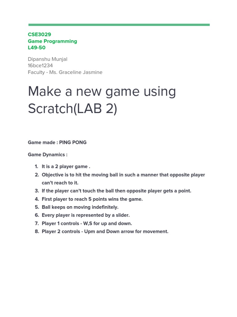 Make A New Game Using Scratch (LAB 2) : Dipanshu Munjal 16bce1234 ...
