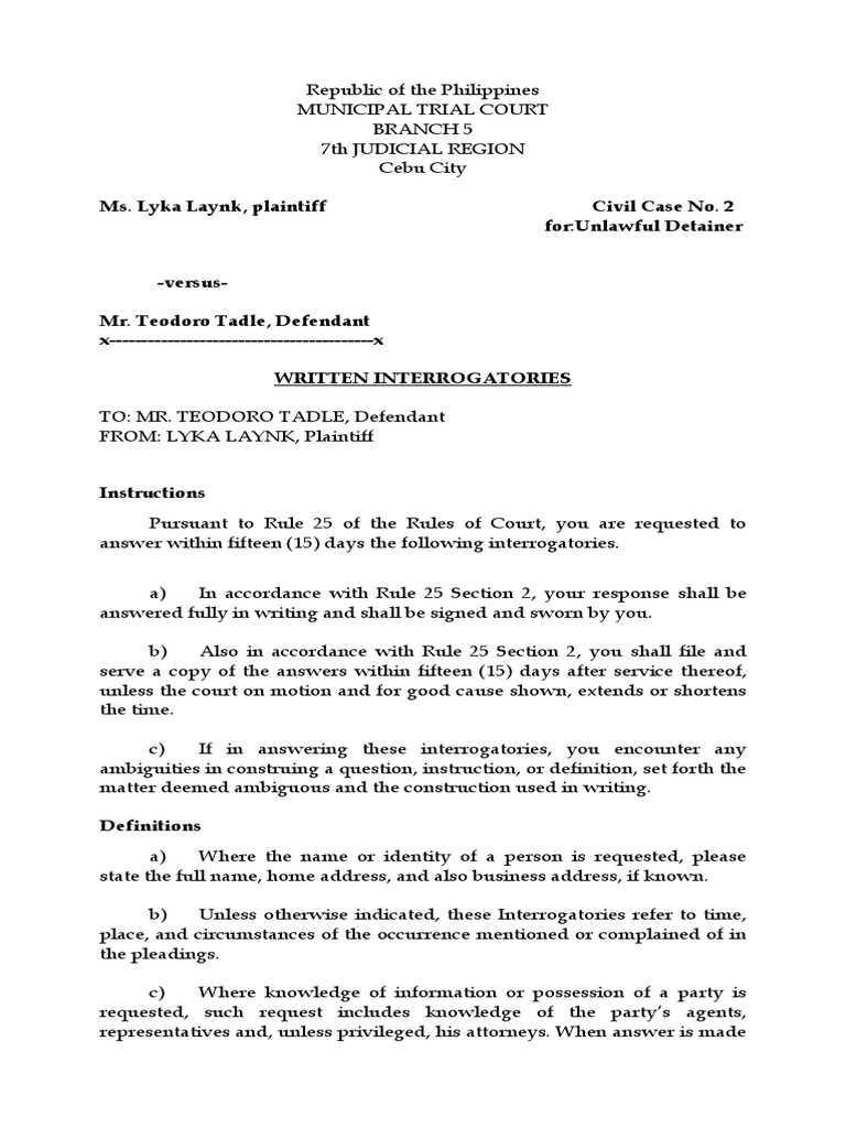 Interrogatories in Unlawful Detainer Case | PDF | Interrogatories | Lease