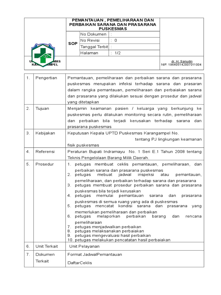 7.3.2.3 Sop Pemantauan Pemeliharaan Dan Perbaikan Sarana Dan Prasarana | PDF