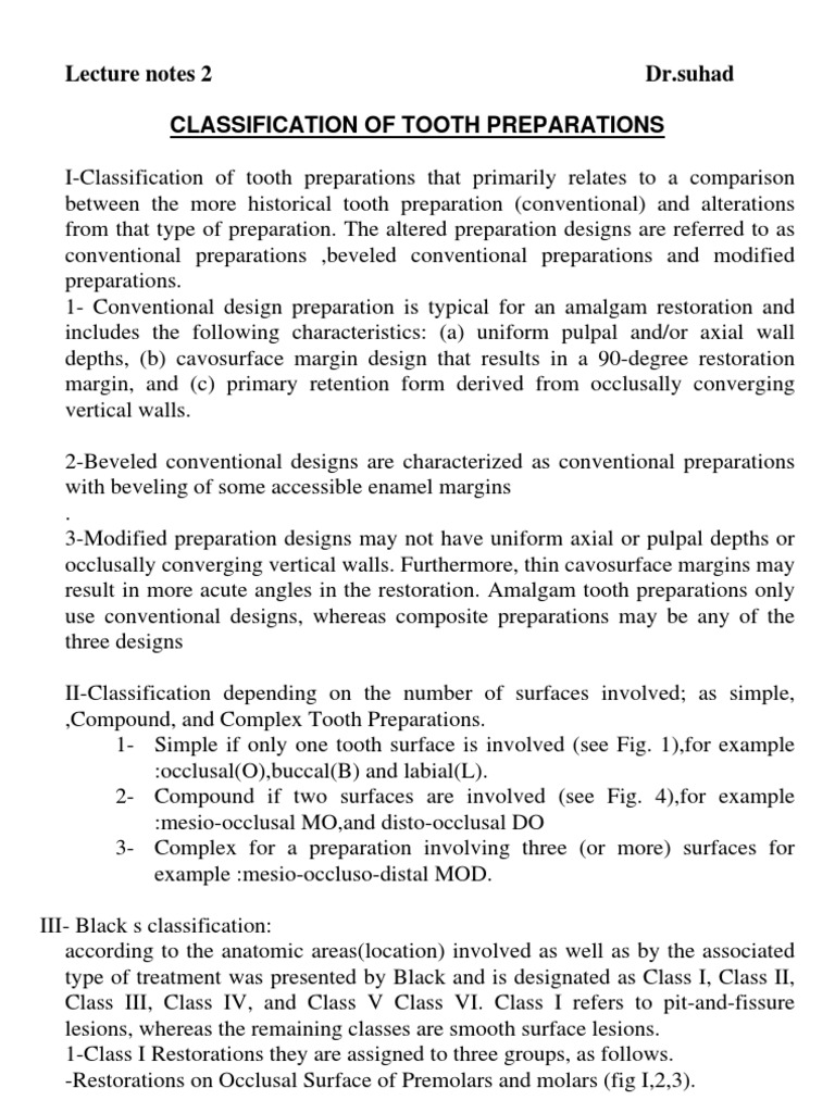 Classification of Tooth Preparations: Lecture Notes 2 DR - Suhad | PDF ...