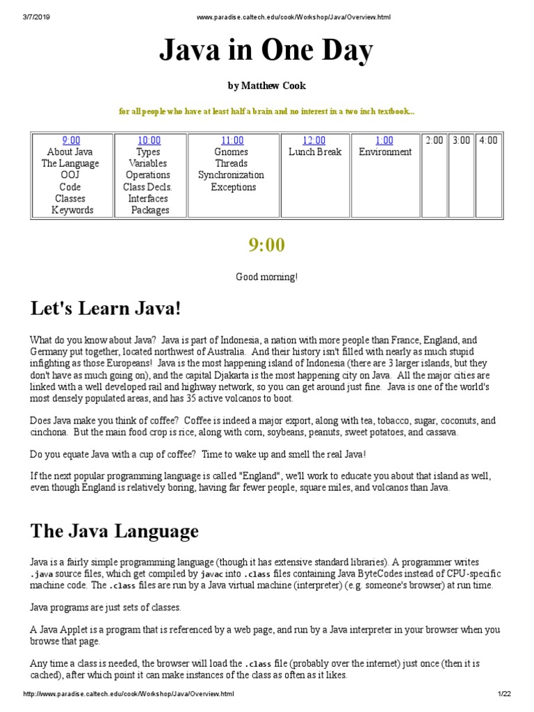 Java in One Day | PDF | Class (Computer Programming) | Method (Computer ...