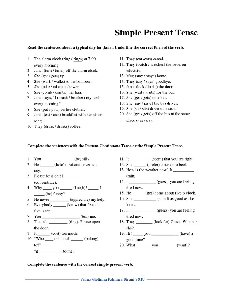 Simple Present and Present Continuous Exercise | PDF | Lunch