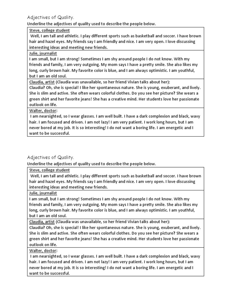 Adjectives of Quality | PDF | Taste
