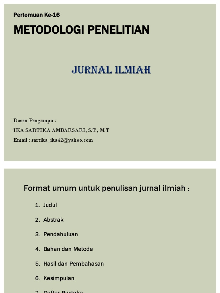 Contoh Jurnal (Metodologi Penelitian) | PDF