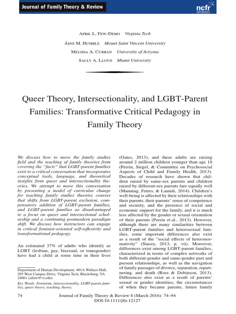Queer Theory, Intersectionality, and LGBT-Parent Families | PDF | Queer ...