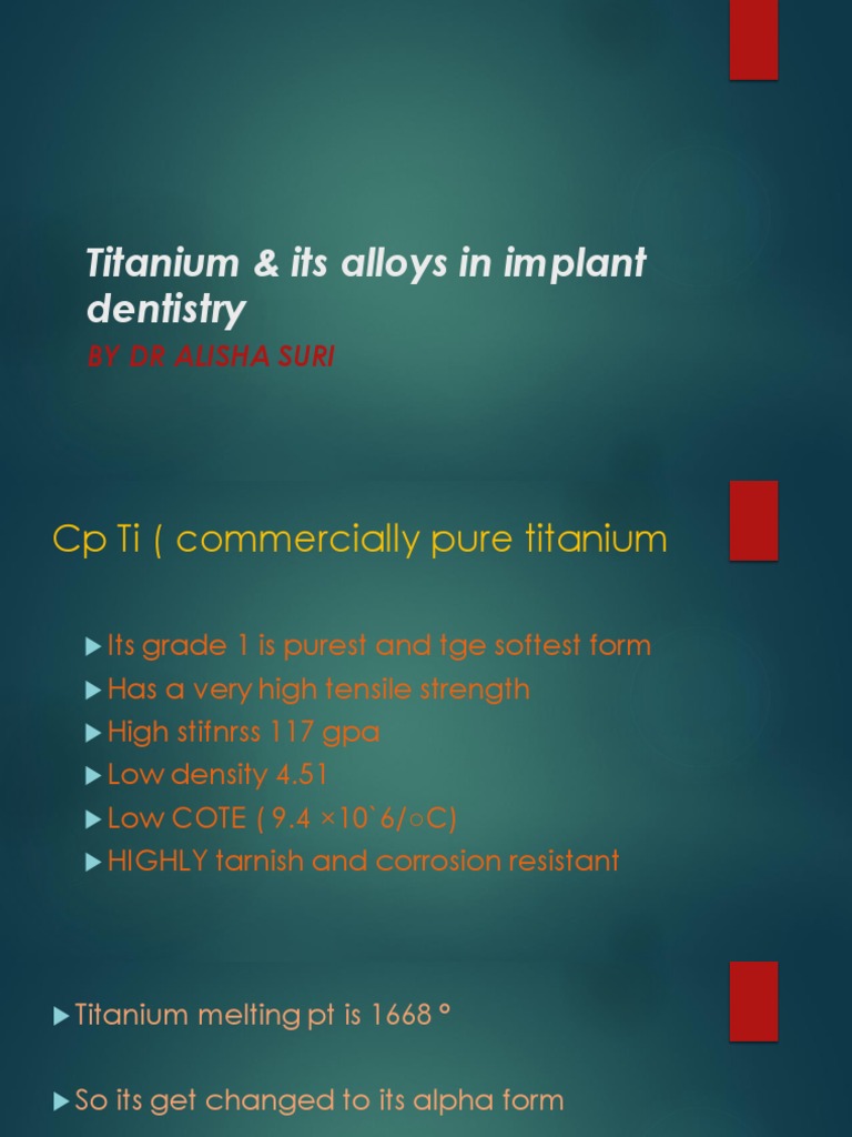 Titanium & Its Alloys in Implant Dentistry: by DR Alisha Suri | PDF ...