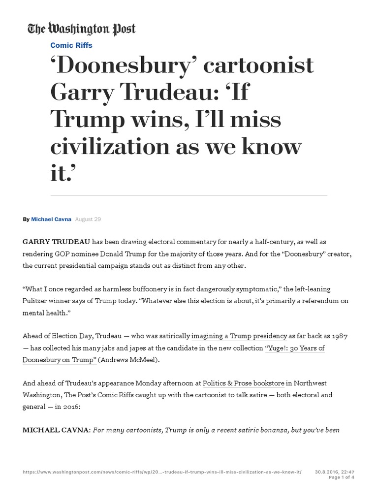 Doonesbury' Cartoonist Garry Trudeau - If Trump Wins, I'Ll Miss ...