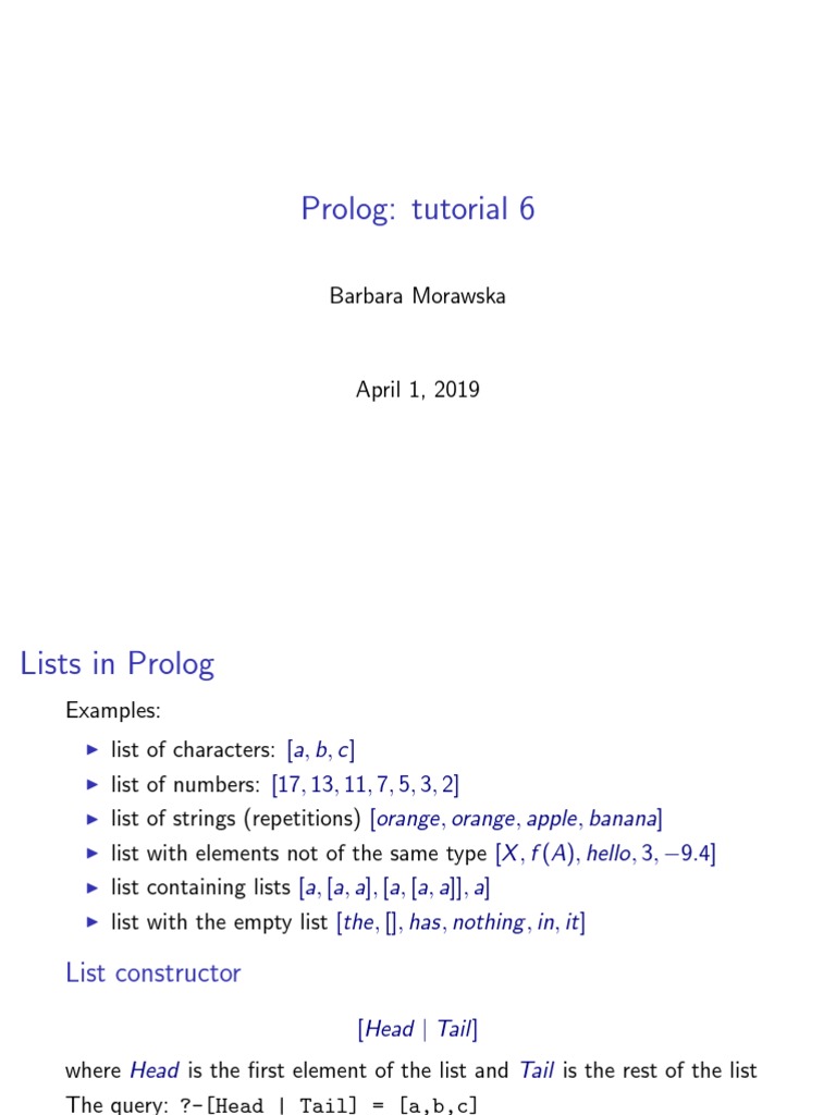 Prolog Tutorial 6 Barbara Morawska Pdf Set Mathematics String Computer Science
