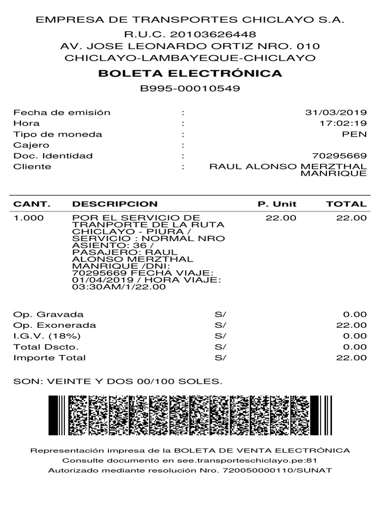 Modelo Boleta Electrónica Peru | PDF