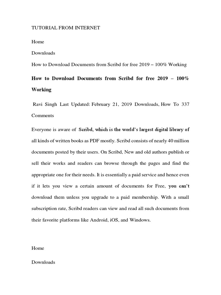 How To Download Documents From Scribd For Free 2019 - 100% Working ...