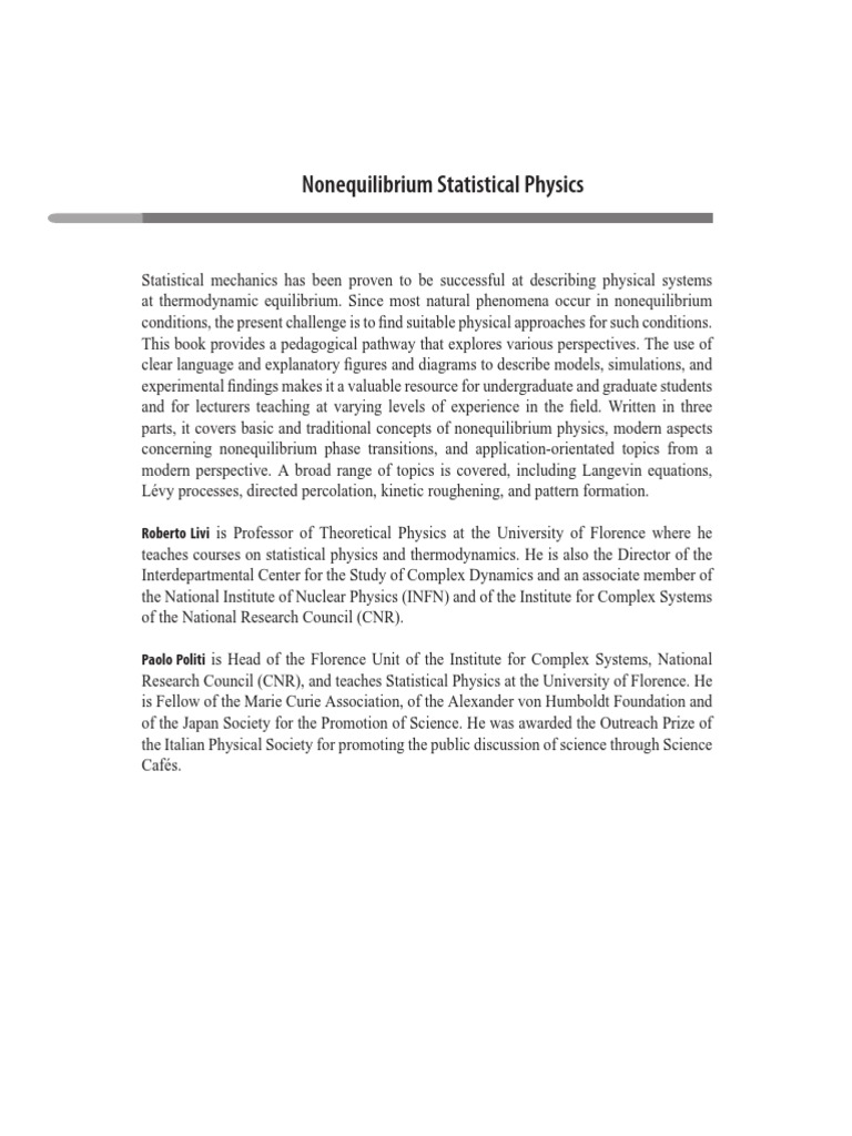 Livi - Politi-Nonequilibrium Statistical Physics PDF | PDF | Brownian Motion | Stochastic Process