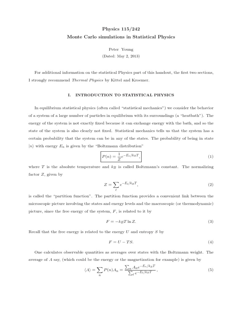 Physics 115 242 Monte Carlo Simulations In Statistical Physics Pdf Second Law Of