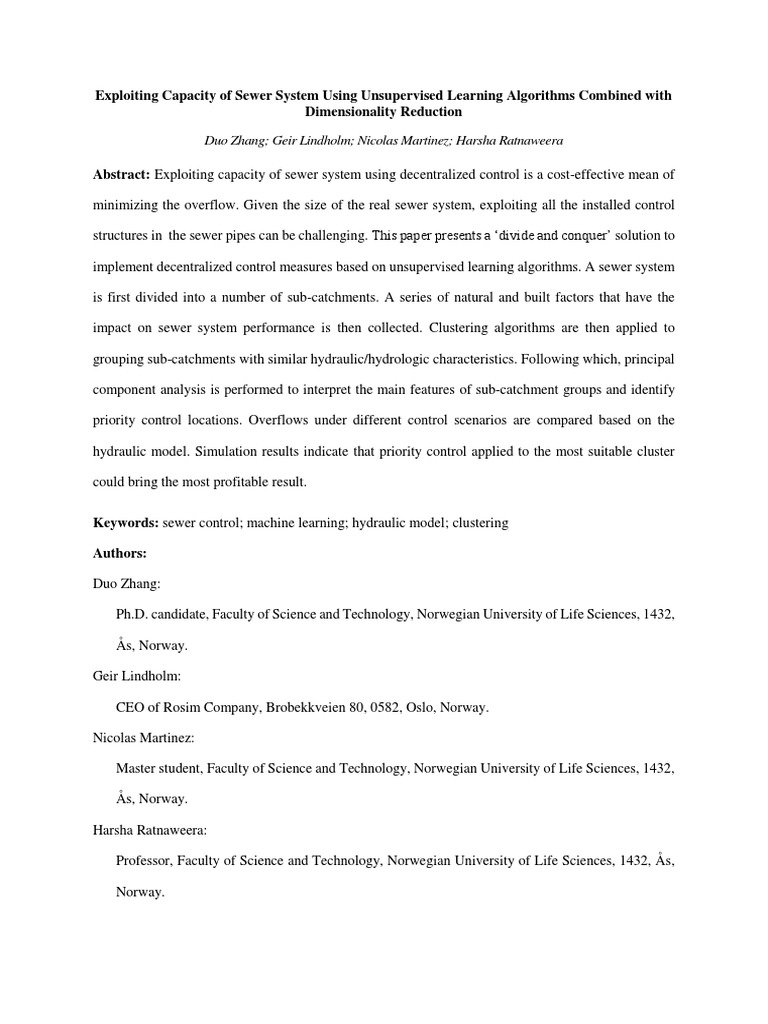 Exploiting Capacity of Sewer System Using Unsupervised Learning Algorithms Combined With ...