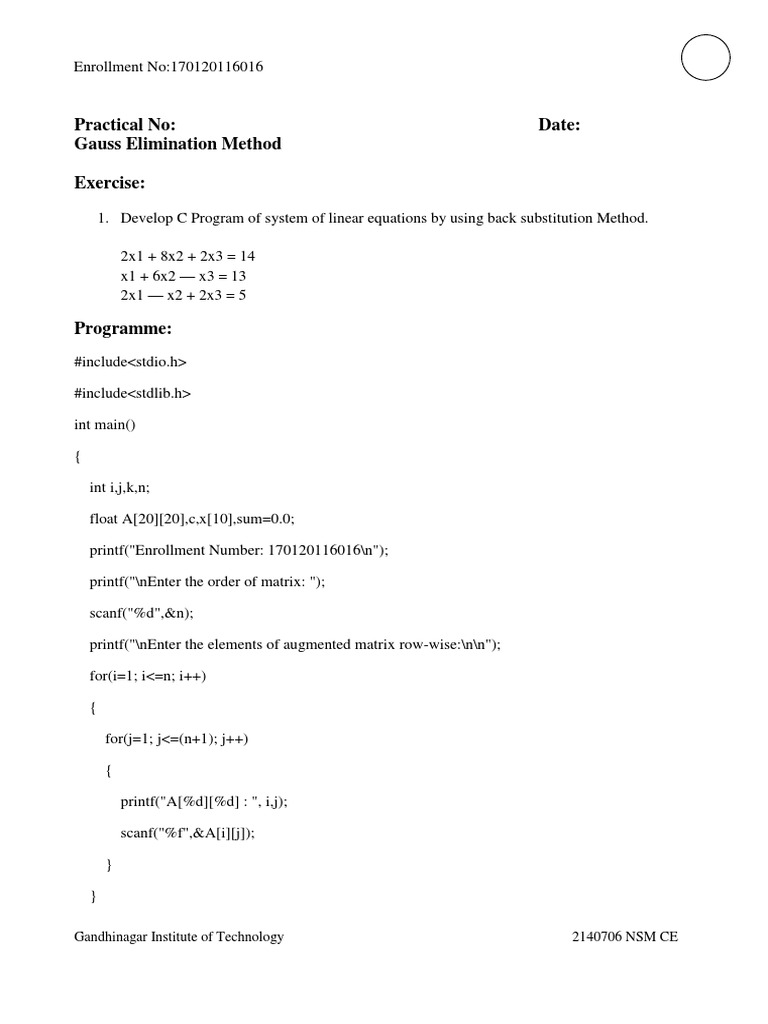 Gauss Elimination Method | PDF | Teaching Methods & Materials