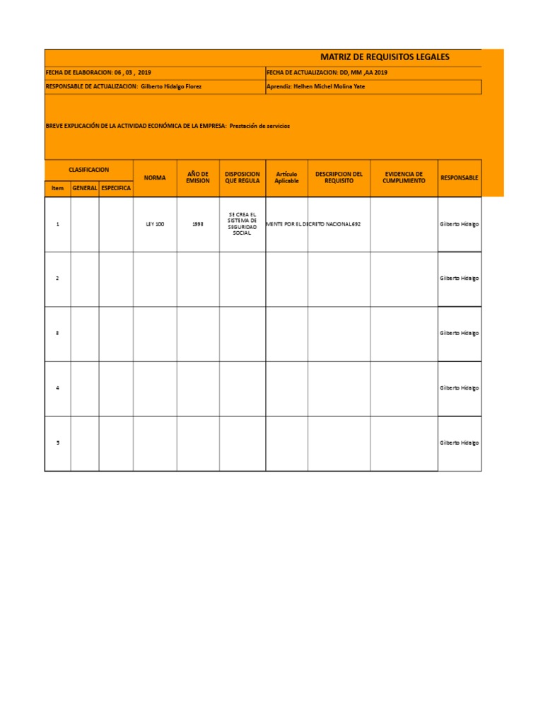 1 Formato de Matriz Legal | PDF | Derecho Corporativo | Derecho y economía 1 Formato de Matriz Legal | PDF | Derecho Corporativo | Derecho y economía