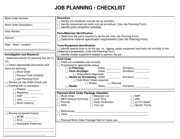 Job Planning Checklist | PDF | Business