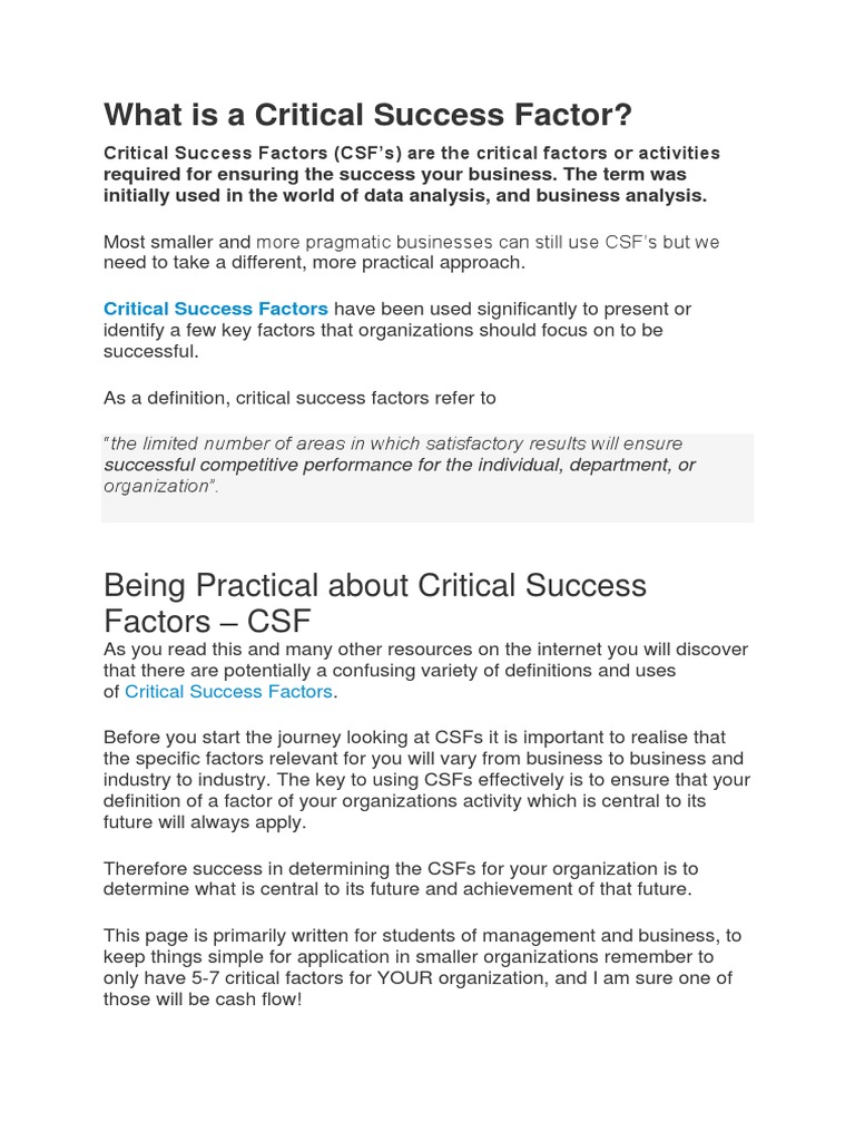 Understanding Critical Success Factors | PDF | Strategic Management | Goal